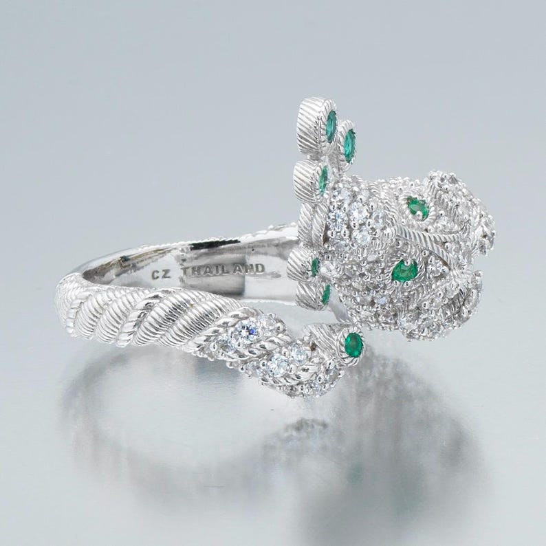 Judith Ripka Sterling Silver Emerald and Clear Stones Dragon Ring Size ...