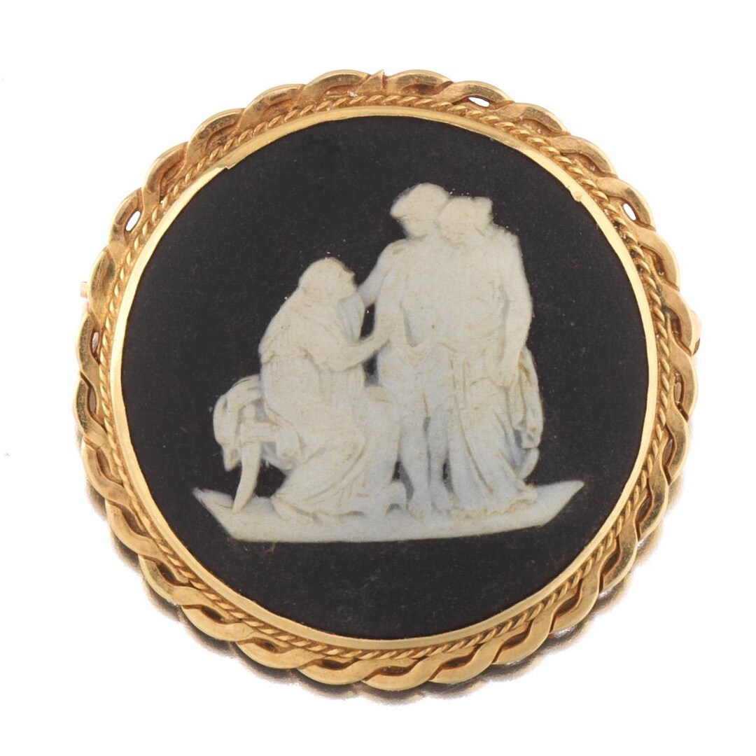 14K Gold and Wedgwood Basalt Pin Brooch / Pendant - Etsy