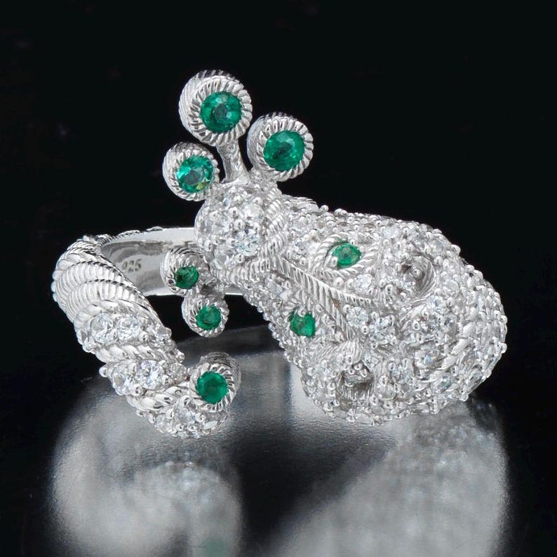 Judith Ripka Sterling Silver Emerald and Clear Stones Dragon Ring Size ...