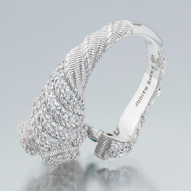 Judith Ripka Sterling Silver Emerald and Clear Stones Dragon Ring Size ...