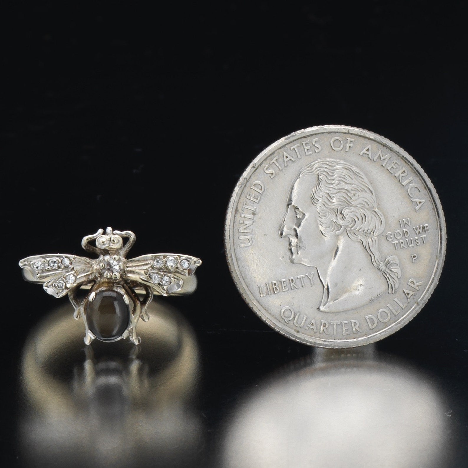 Vintage Gold Tiger's Eye and Diamond Bee Ring Size 5.5 - Etsy