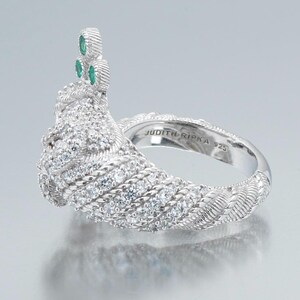 Judith Ripka Sterling Silver Emerald and Clear Stones Dragon Ring Size ...