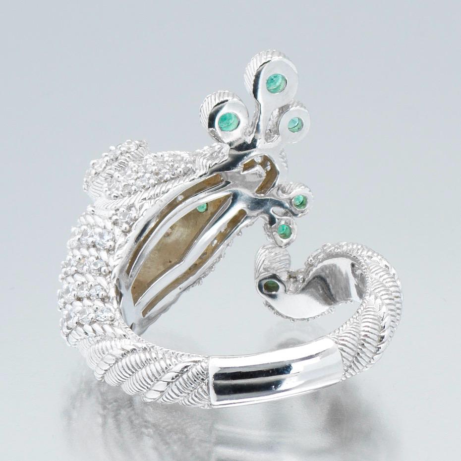 Judith Ripka Sterling Silver Emerald and Clear Stones Dragon Ring Size ...