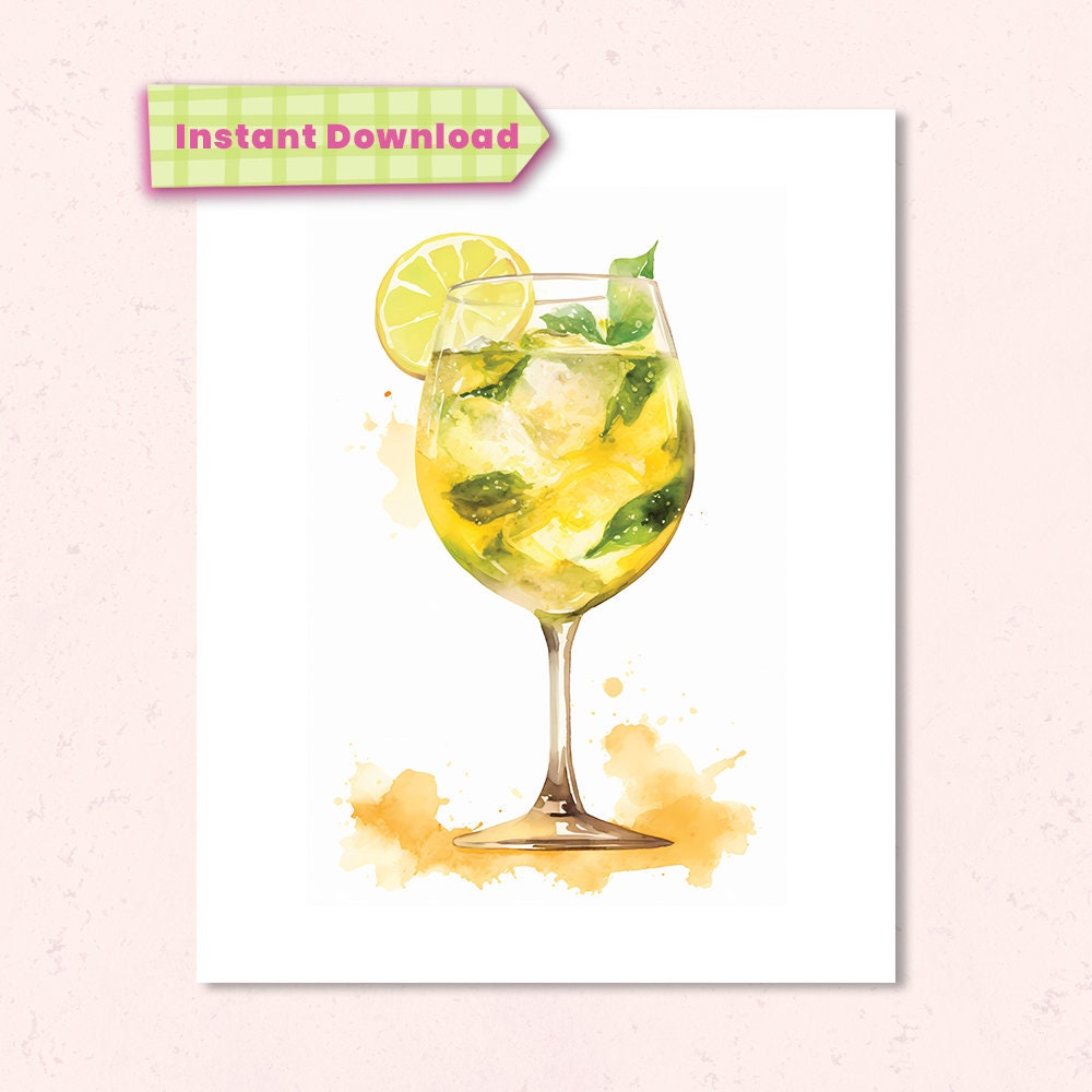 Limoncello Spritz || Printable, Instant Download || Watercolor Painting ...