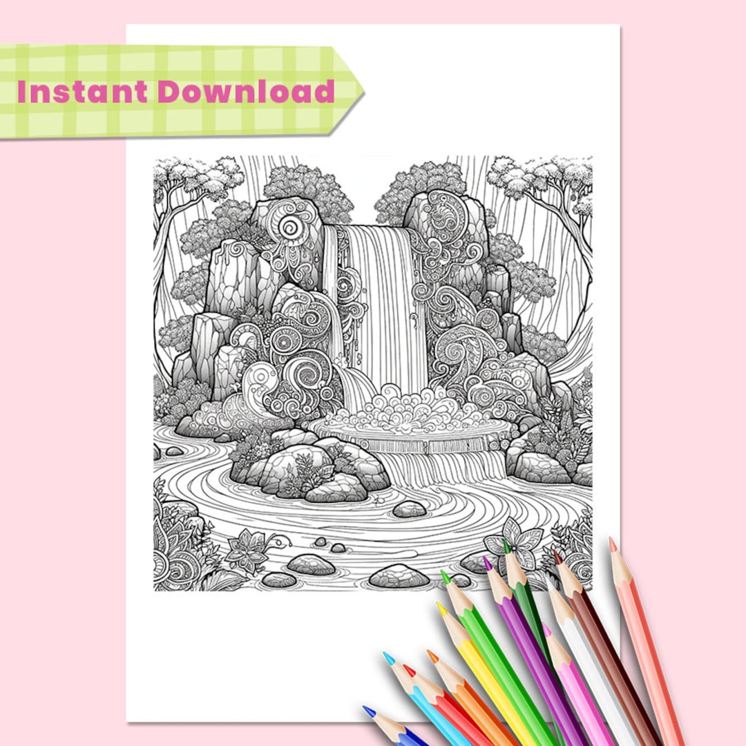Adult Coloring Pages "waterfalls" Bundle of 30 | Instant Download ...