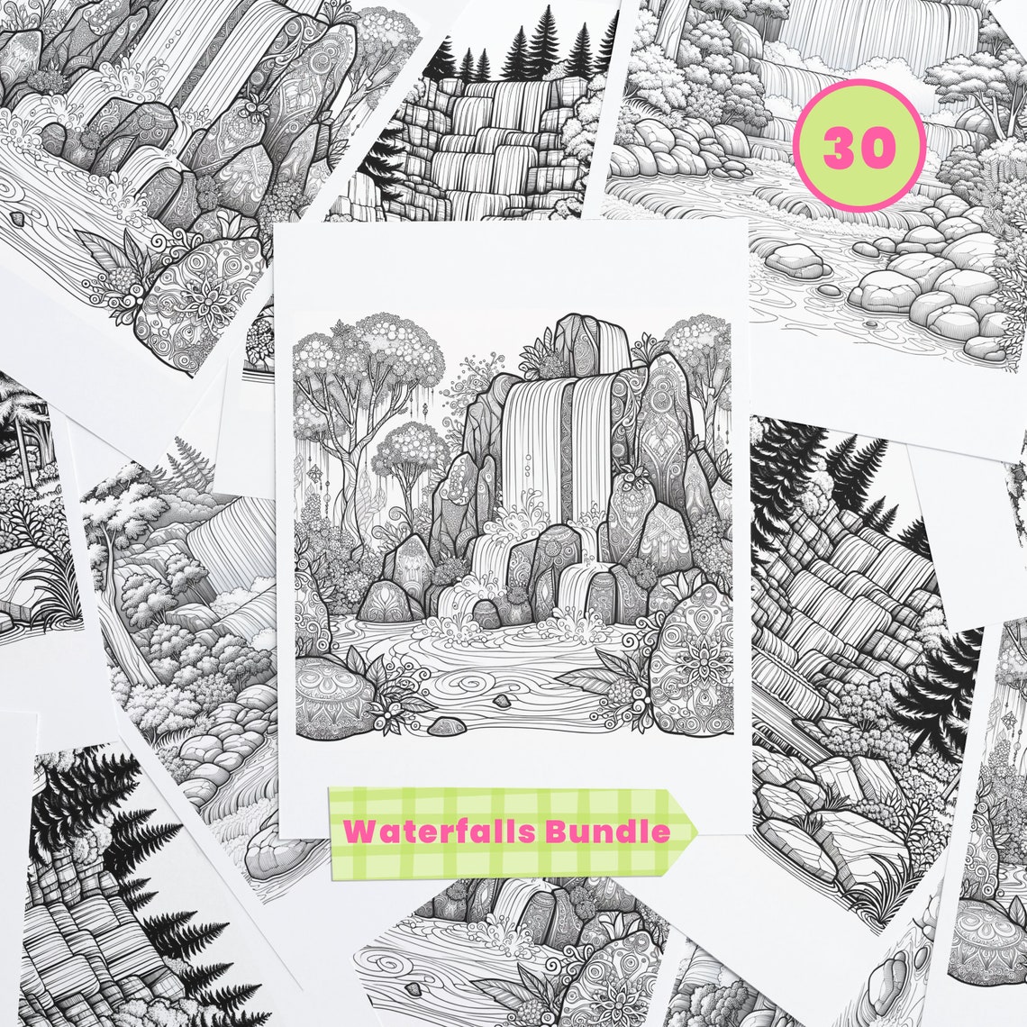 Adult Coloring Pages "waterfalls" Bundle of 30 | Instant Download ...