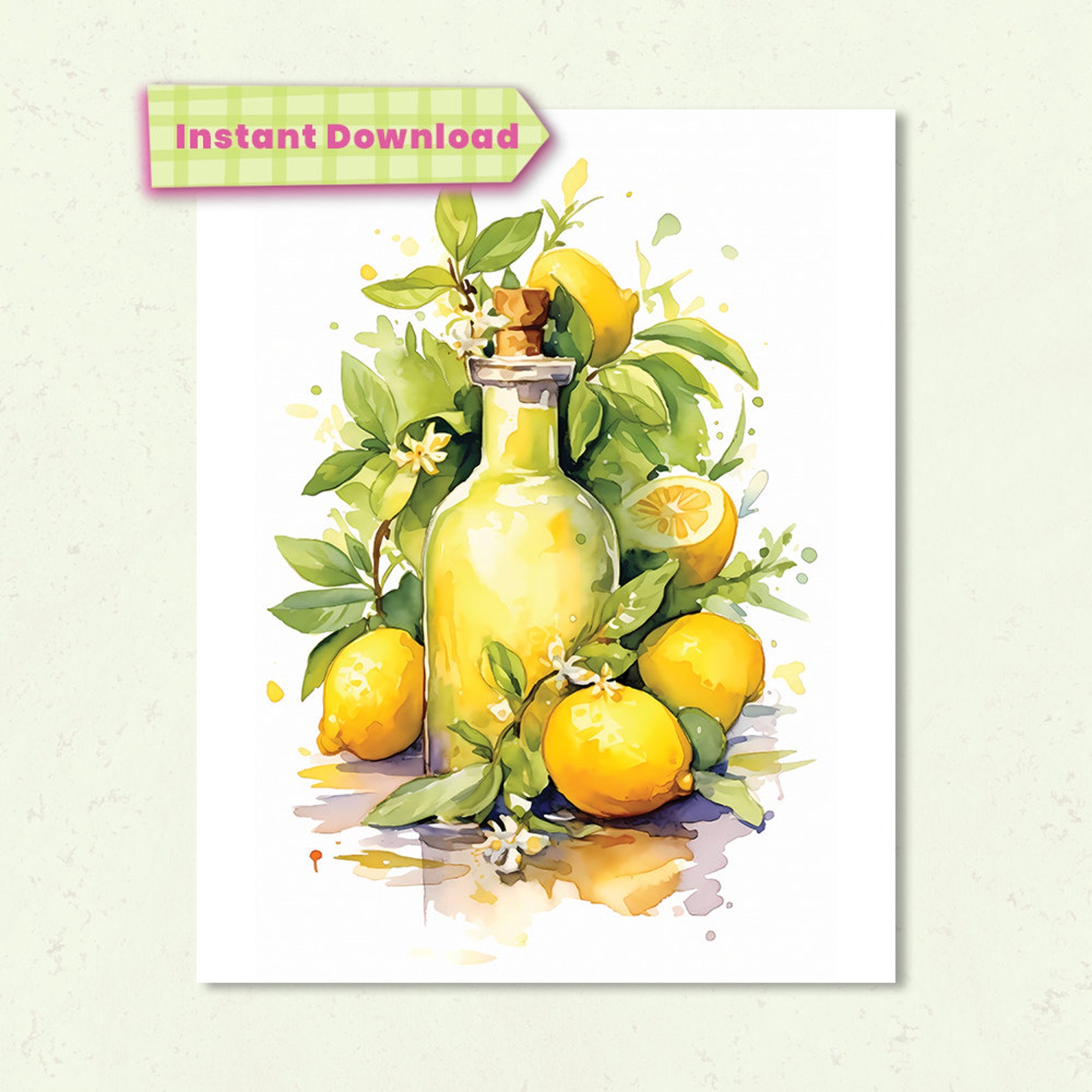 Limoncello Bottle || Printable, Instant Download || Watercolor Painting ...