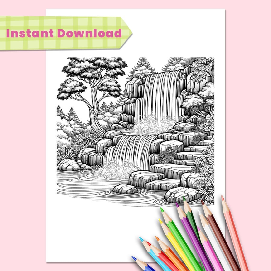 Adult Coloring Pages "waterfalls" Bundle of 30 | Instant Download ...