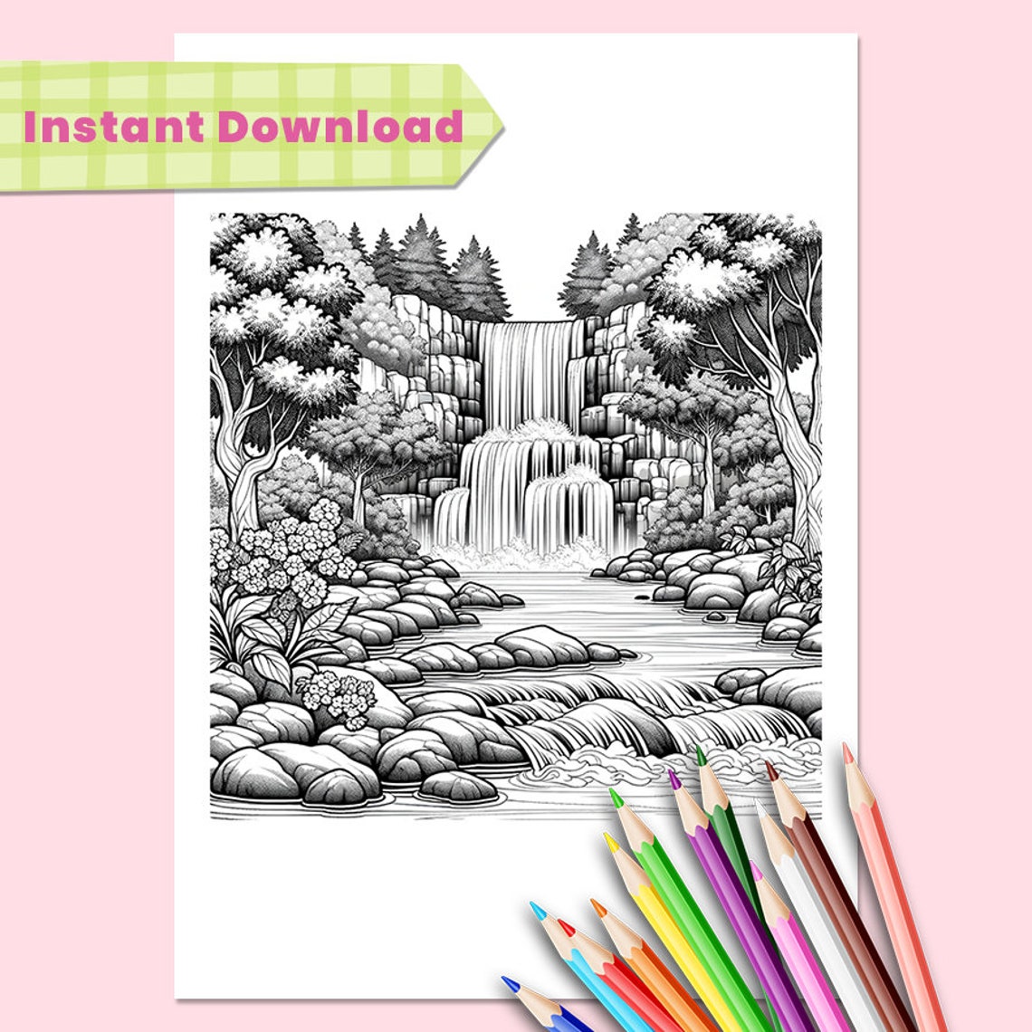 Adult Coloring Pages "waterfalls" Bundle of 30 | Instant Download ...