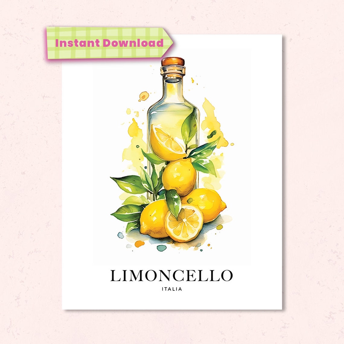 Limoncello Printable, Instant Download Watercolor Painting Limoncello ...