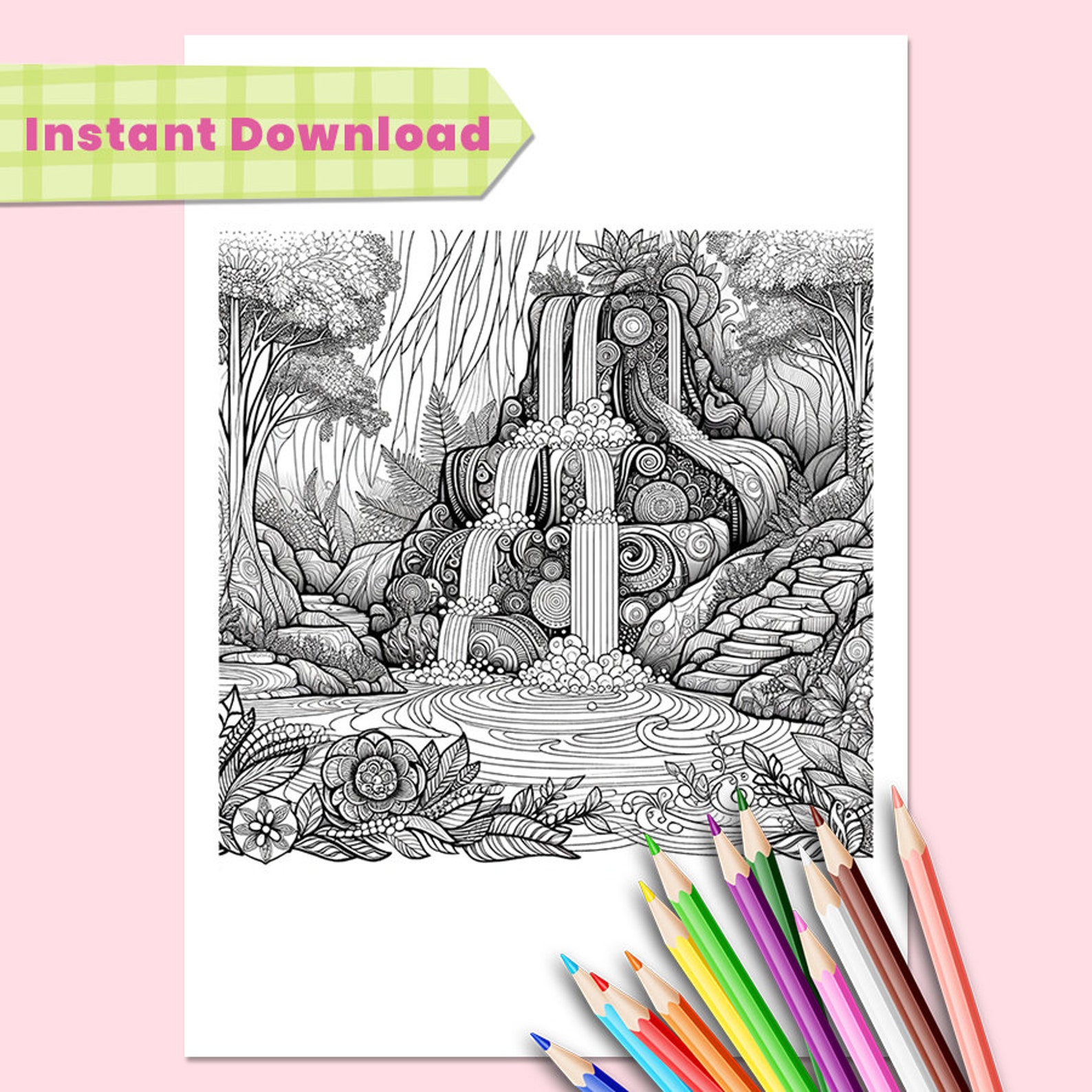 Adult Coloring Pages "waterfalls" Bundle of 30 | Instant Download ...