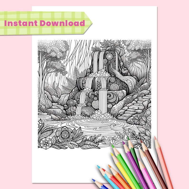 Adult Coloring Pages "waterfalls" Bundle of 30 | Instant Download ...