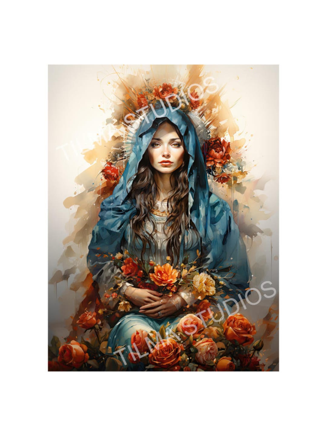 Our Lady Mystical Rose Portrait Watercolor Catholic Art - Etsy
