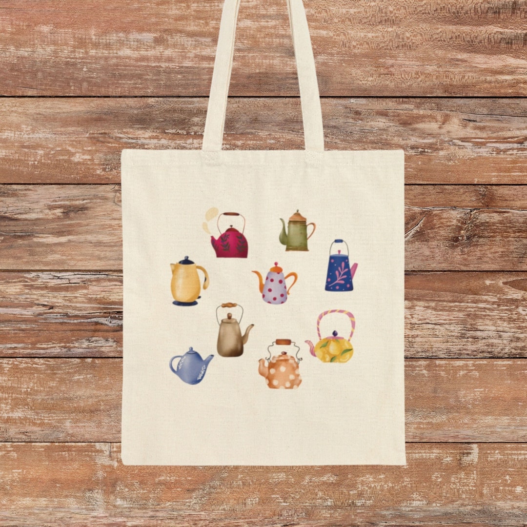Tea Canvas Bag, Tea Tote Bag, Tea Gift, Tea Addict, Vintage Tea Pots ...
