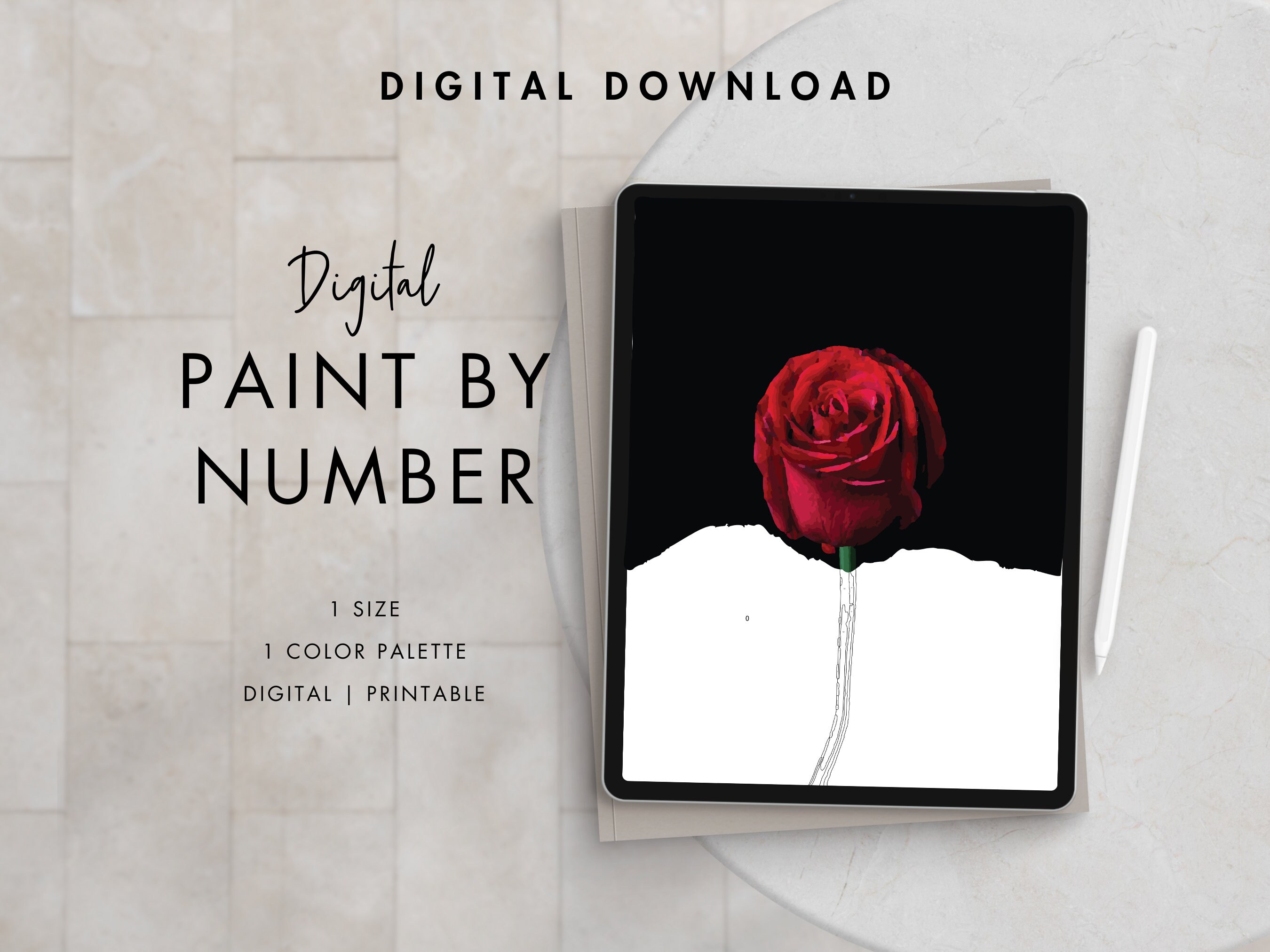 Red Rose Paint by Number Kit Adult | Printable & Digital Download Art ...