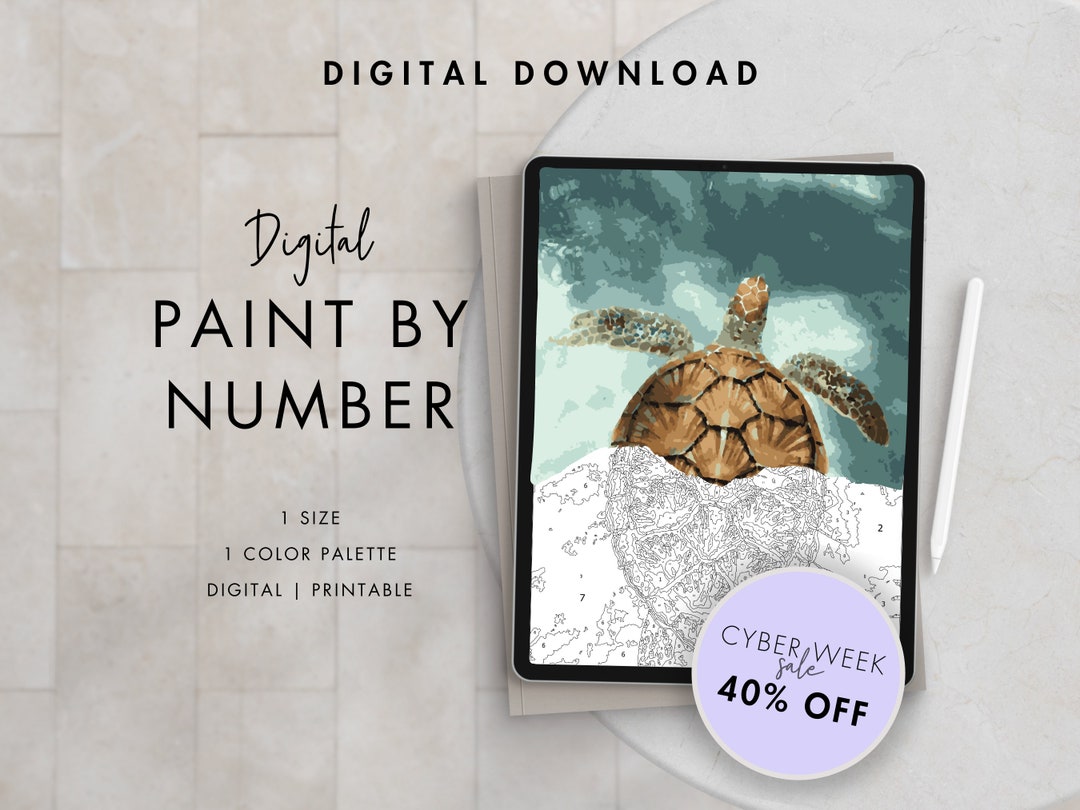 Sea Turtle Paint by Number Kit Adult Printable & Digital Download Art ...