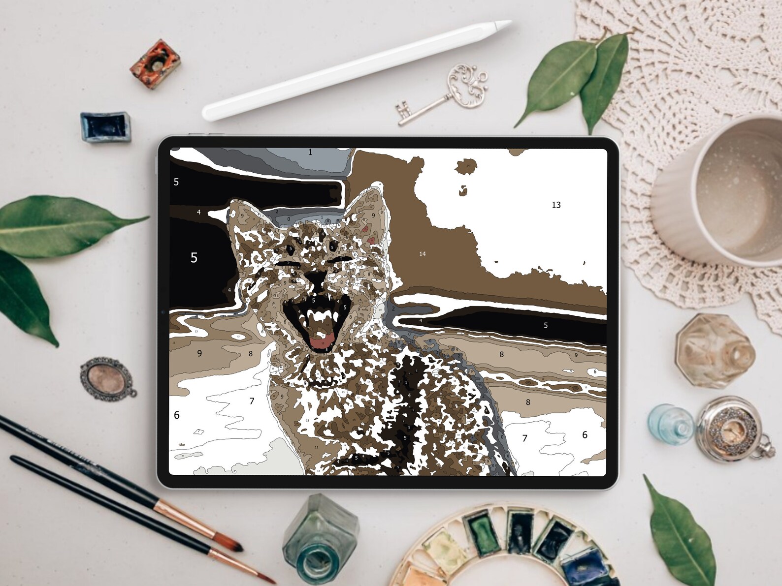 Kitten Paint by Number Kit Adult | Printable & Digital Download | Color ...