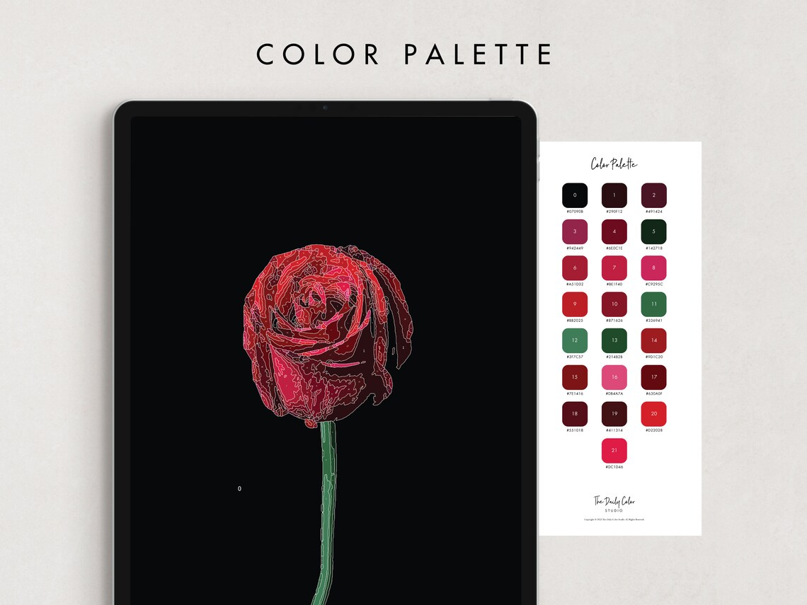 Red Rose Paint by Number Kit Adult | Printable & Digital Download Art ...