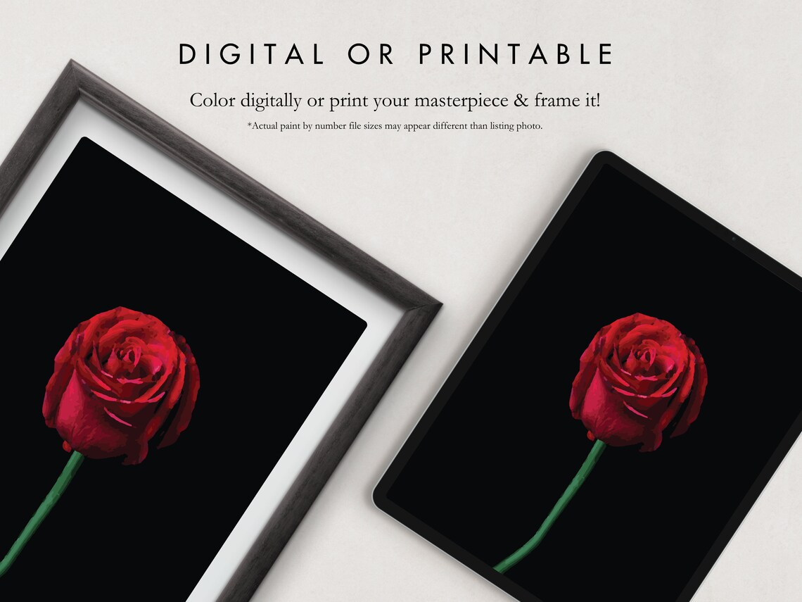 Red Rose Paint by Number Kit Adult | Printable & Digital Download Art ...