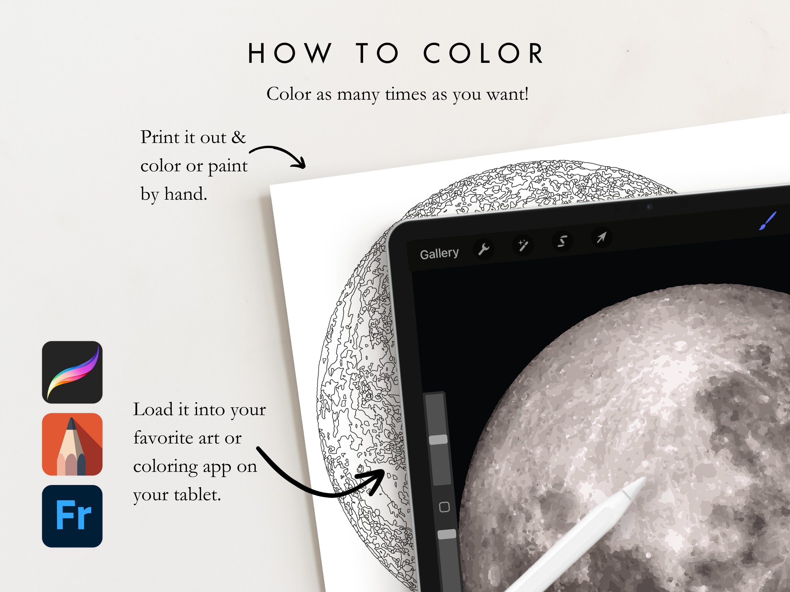 The Moon Paint by Number Kit Adult | Printable & Digital Download ...
