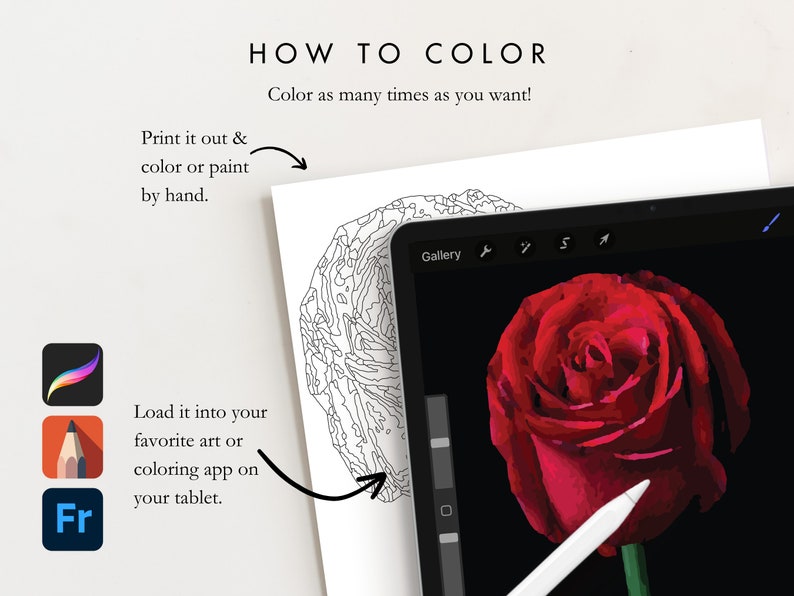 Red Rose Paint by Number Kit Adult | Printable & Digital Download Art ...