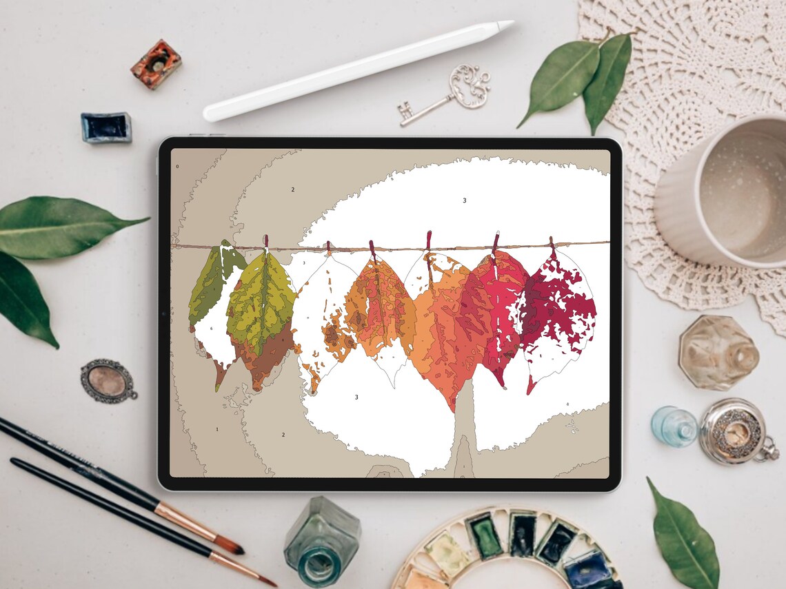 Hanging Fall Leaf Paint by Number Kit Adult | Printable & Digital ...