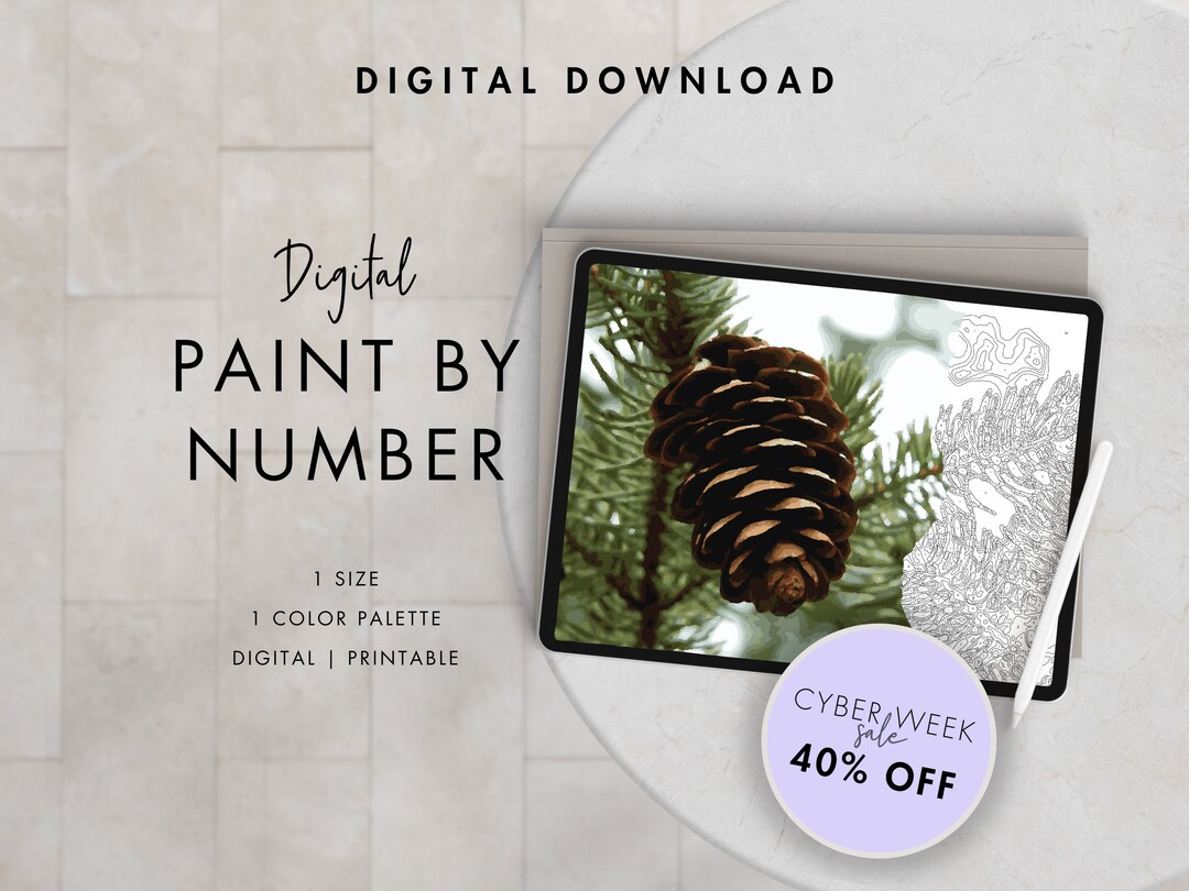 Pine Cone Paint by Number Kit Adult Printable & Digital Download Color ...