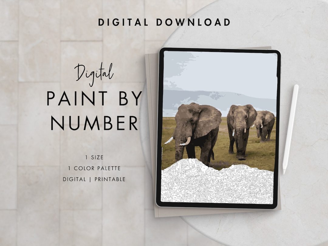 Three Elephants Paint by Number Kit Adult | Printable & Digital ...