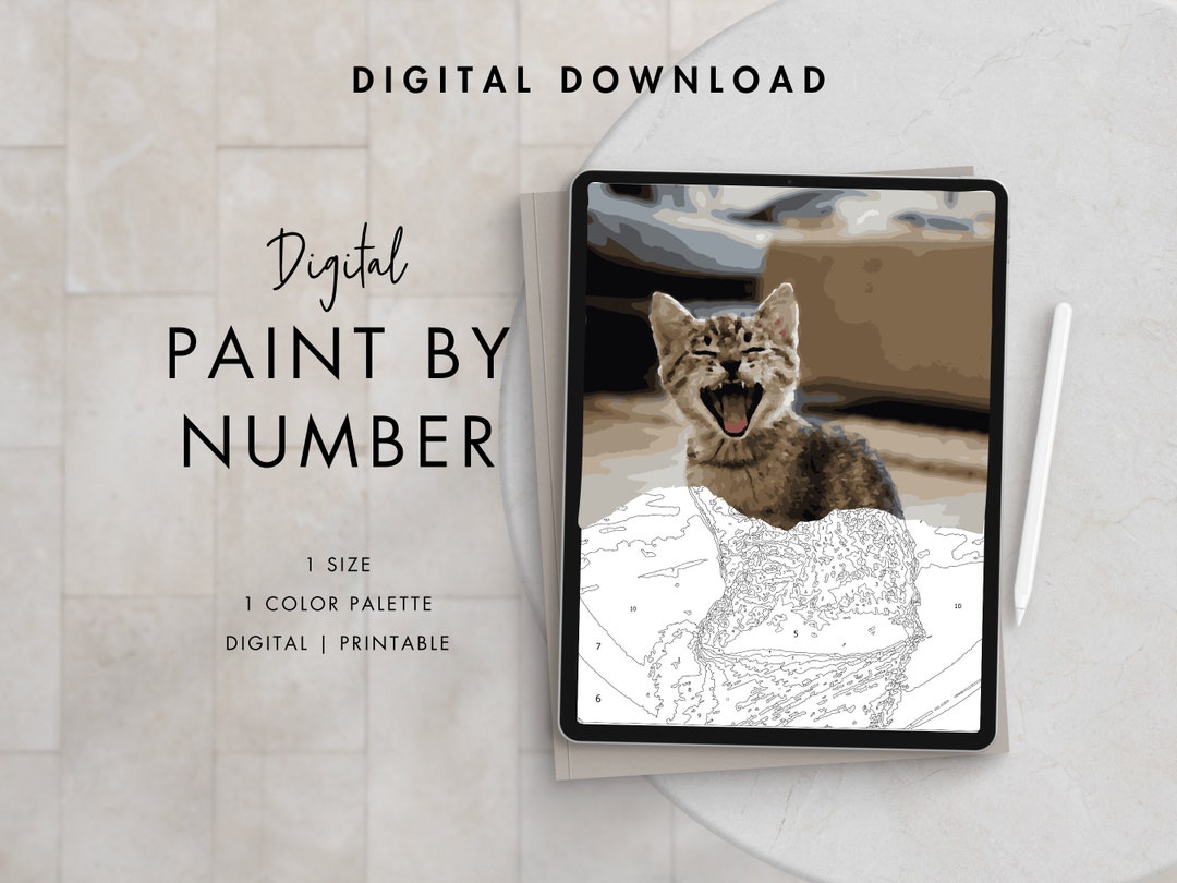Kitten Paint by Number Kit Adult | Printable & Digital Download | Color ...