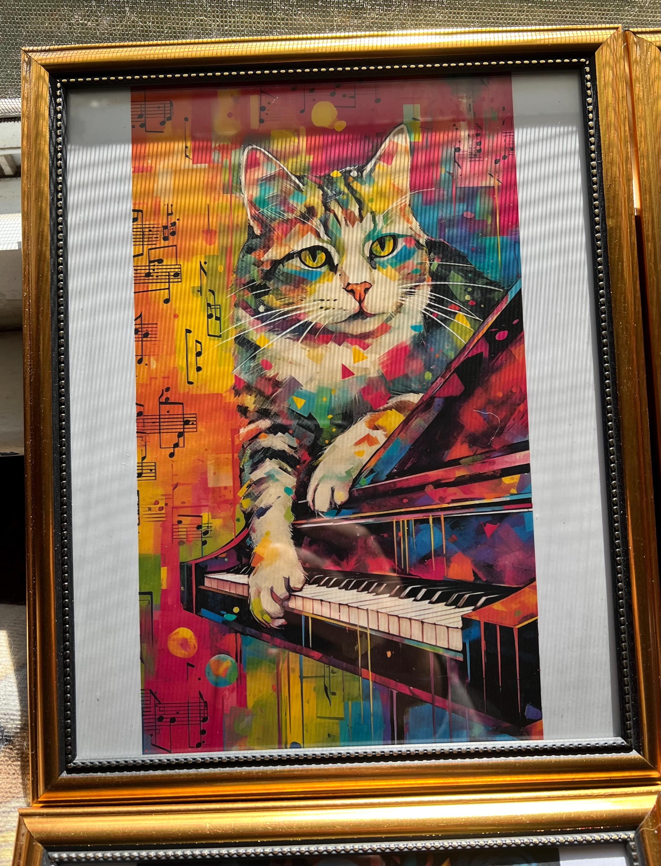 Guitar Cats / Keyboard Piano Cats Prints Framed Pictures, Set of 4 ...