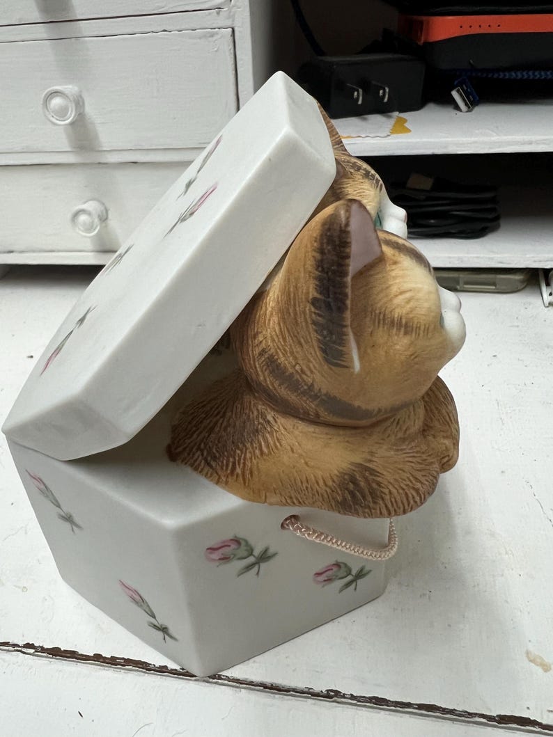 Vintage Music Box 2 Cats Kitties Kittens Peeking Out of Hat Box by Mann ...