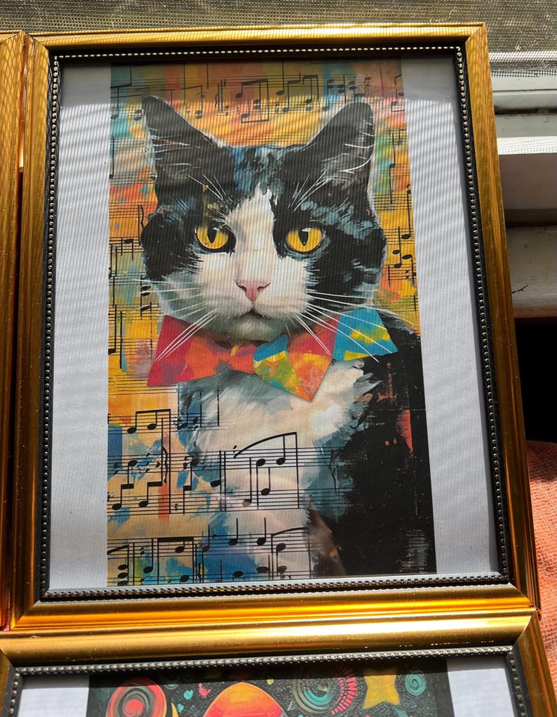 Guitar Cats / Keyboard Piano Cats Prints Framed Pictures, Set of 4 ...