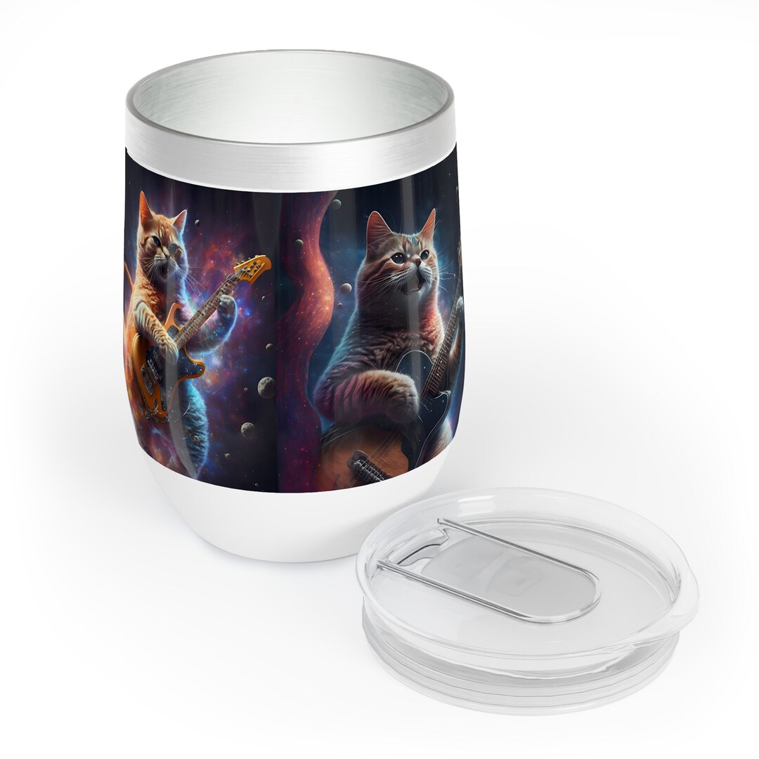 Galactic Jam Session: Rock Cats in Space Chill Wine Tumbler, Rock'n ...