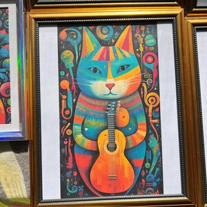 Guitar Cats / Keyboard Piano Cats Prints Framed Pictures, Set of 4 ...