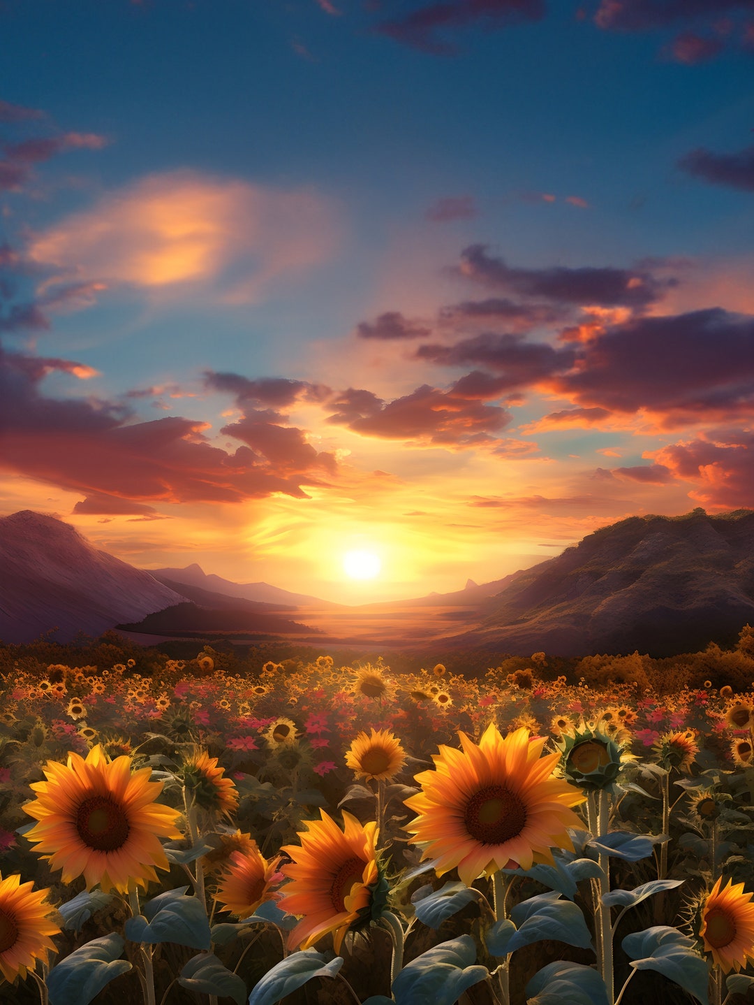 Gilded Serenity: Sunflowers at Sunset - Etsy