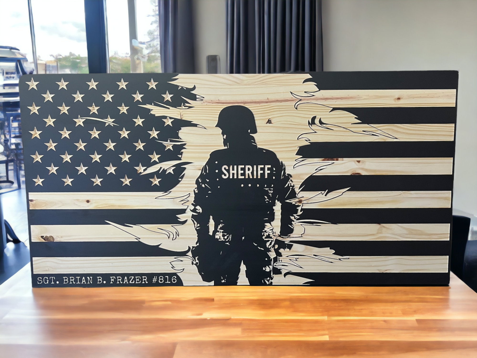 Custom Engraved Sheriff's Wooden Flag Personalized Law - Etsy