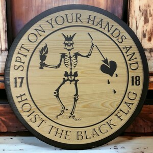 Blackbeard Pirate Wall Sign - Spitfire Skull Decor - Nautical Wooden ...