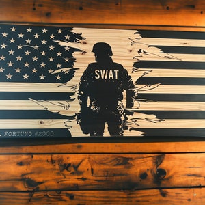 Custom Engraved SWAT Wooden Flag - Personalized Tactical Wall Art ...