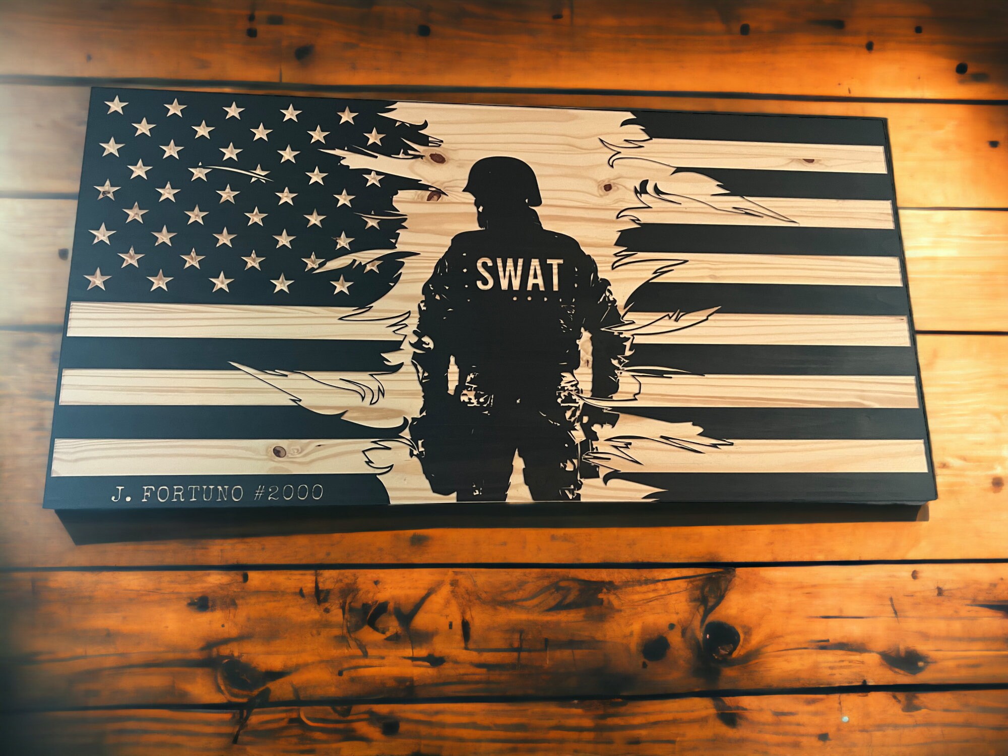 Custom Engraved SWAT Wooden Flag Personalized Tactical Wall Art Special ...