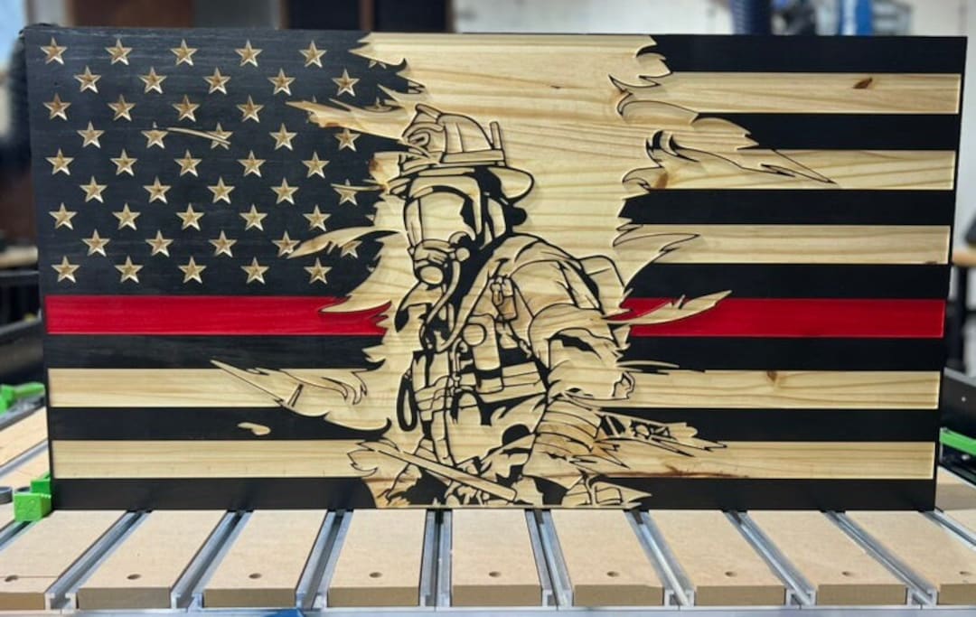 Firefighter Flag | Custom Firefighter Gift | Thin Red Line Wall Decor ...