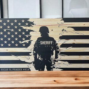 Custom Engraved Sheriff's Wooden Flag - Personalized Law Enforcement ...