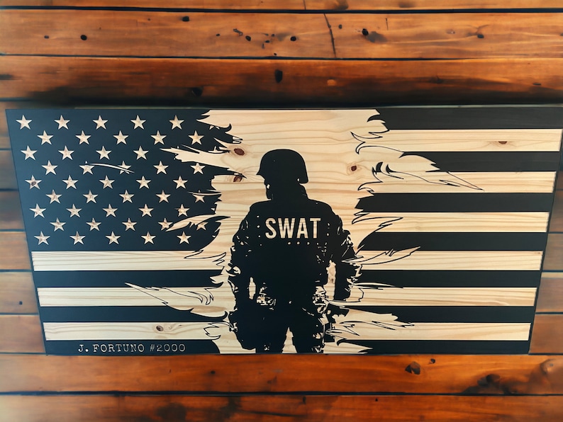 Custom Engraved SWAT Wooden Flag Personalized Tactical Wall Art Special ...