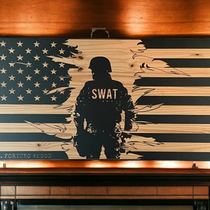 Custom Engraved SWAT Wooden Flag - Personalized Tactical Wall Art ...