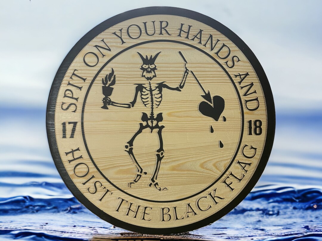 Blackbeard Pirate Wall Sign - Spitfire Skull Decor - Nautical Wooden ...