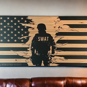 Custom Engraved SWAT Wooden Flag - Personalized Tactical Wall Art ...