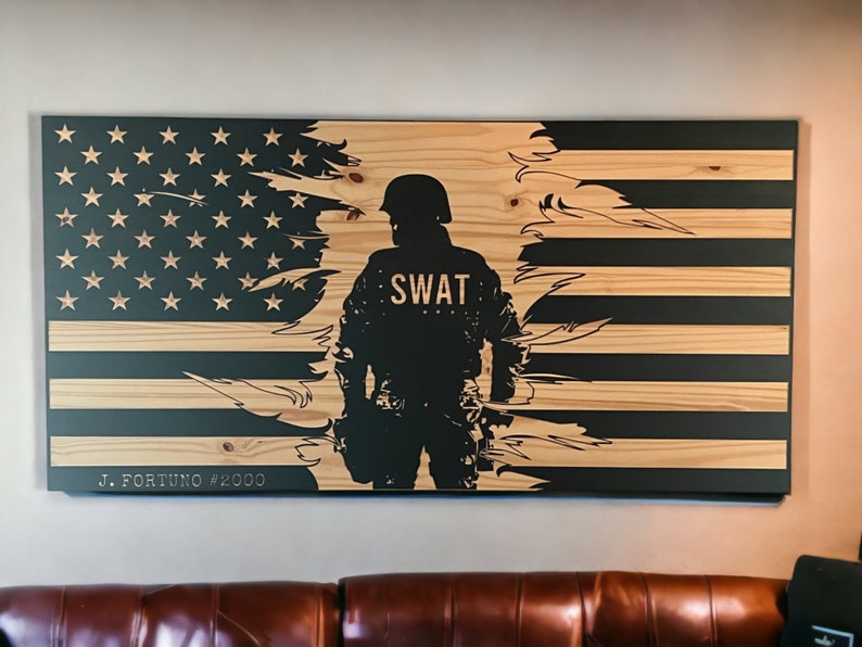 Custom Engraved SWAT Wooden Flag Personalized Tactical Wall Art Special ...