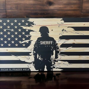 Custom Engraved Sheriff's Wooden Flag - Personalized Law Enforcement ...