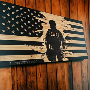 Custom Engraved SWAT Wooden Flag - Personalized Tactical Wall Art ...