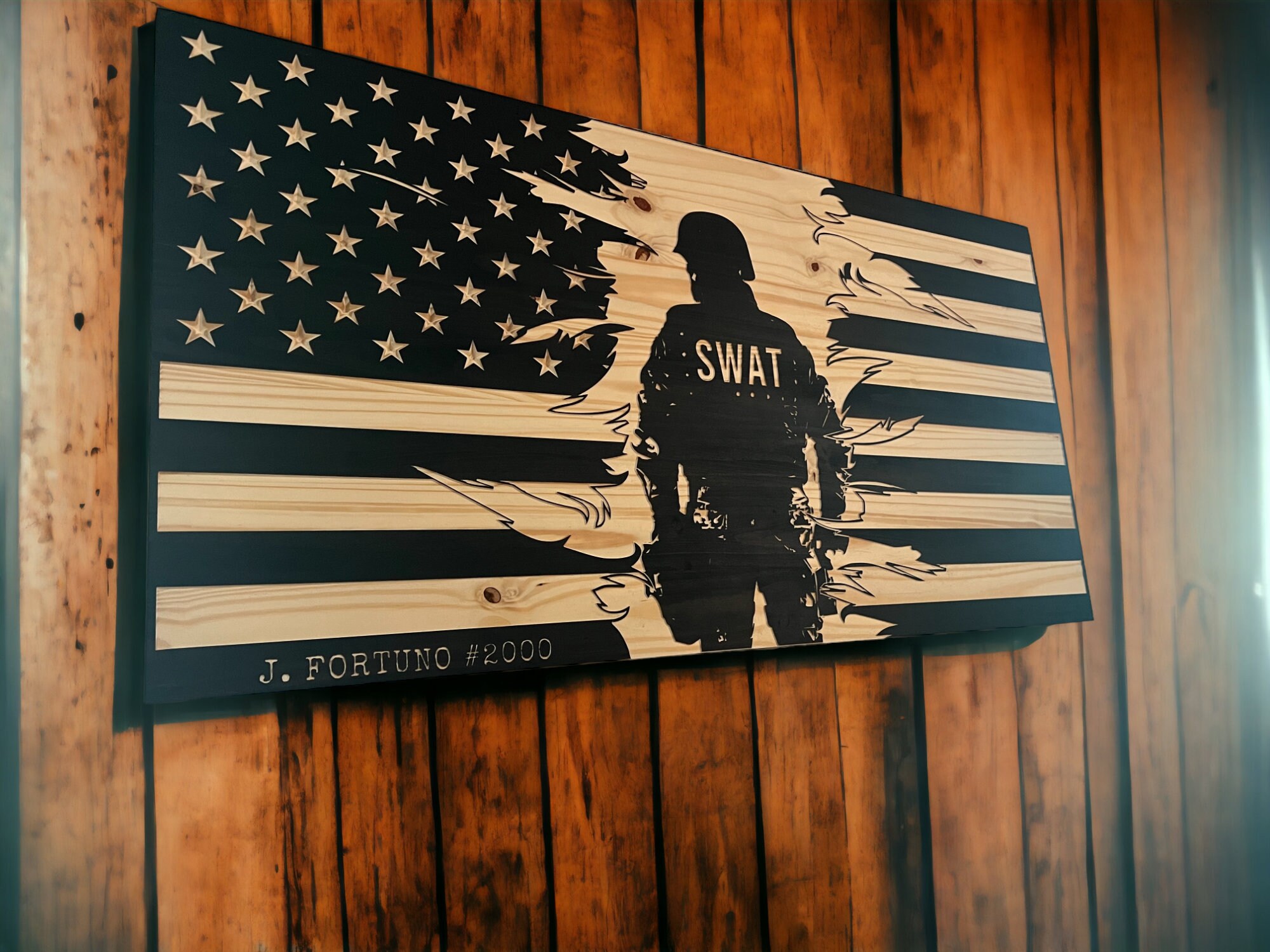 Custom Engraved SWAT Wooden Flag Personalized Tactical Wall Art Special ...