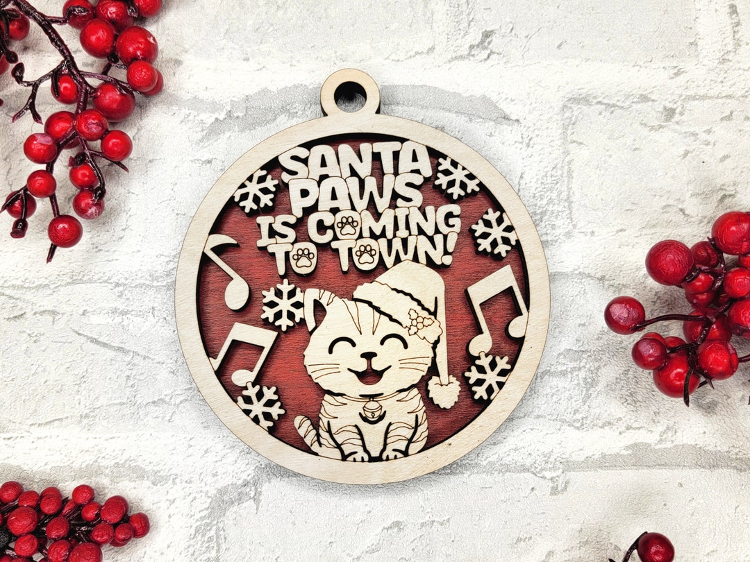Santa Paws is Coming to Town Funny Christmas Ornament - Pet Themed ...